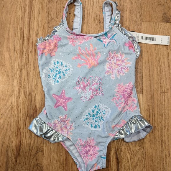 Nicole Miller | Swim | Girls Shimmery Shell And Coral Swimsuit | Poshmark